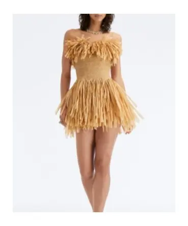 Oscar De La Renta Raffia Fringe Dress
