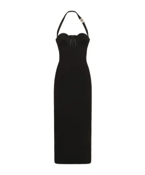 Versace Halterneck Midi Dress With Zipper Detail