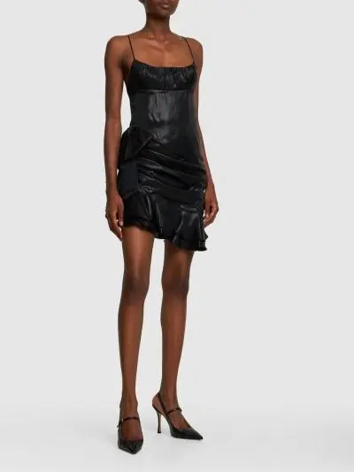 Alessandra Rich Spaghetti Strap Ruched Dress