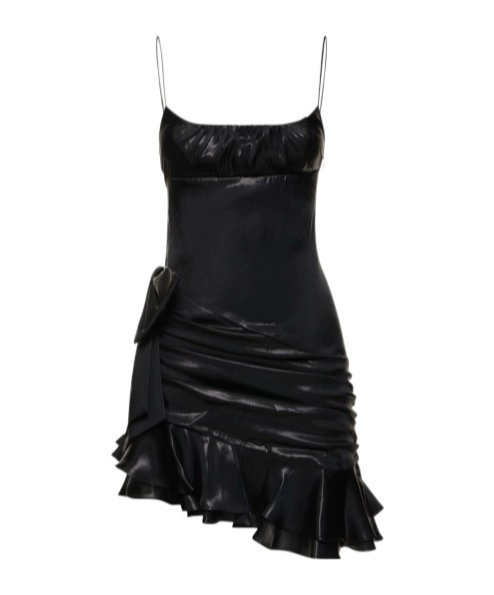 Alessandra Rich Spaghetti Strap Ruched Dress - Black