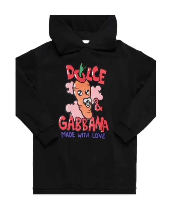 Dolce & Gabbana Printed Hooded Sweatshirt Dress - Black