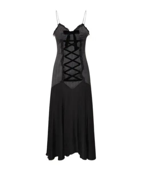 Alessandra Rich Pinstripe Lace Up Dress - Black