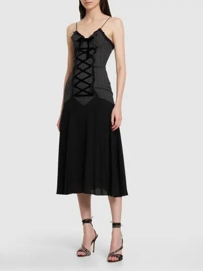 Alessandra Rich Pinstripe Lace Up Dress
