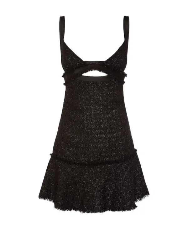 Versace Tweed Mini Dress With Fringed Trim - Black