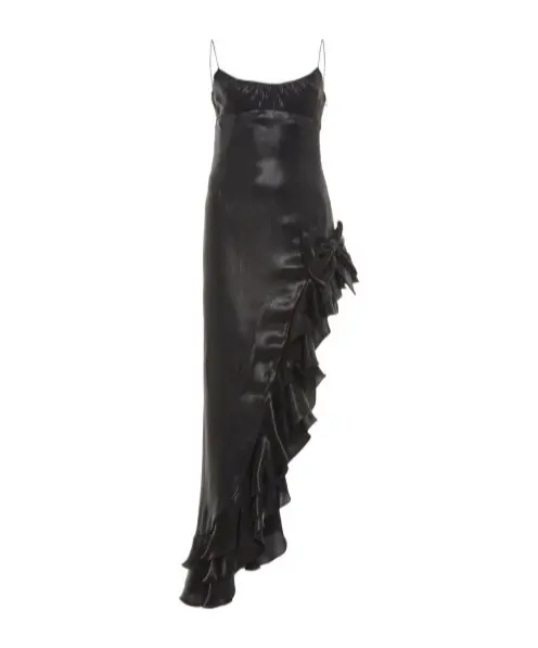 Alessandra Rich Asymmetrical Ruffled Maxi Dress - Black