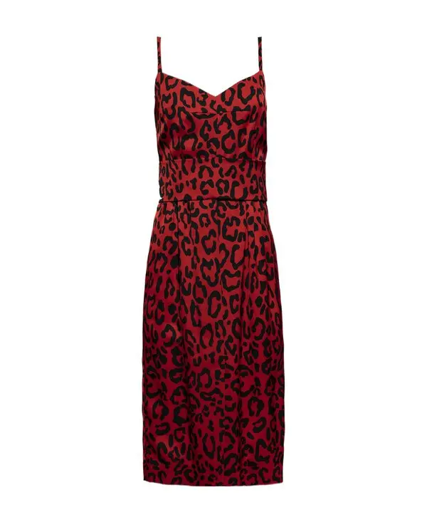 Dolce & Gabbana Animal Print Strappy Midi Dress - Red
