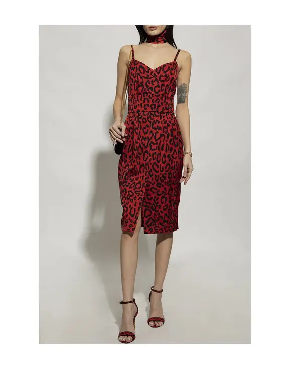 Dolce & Gabbana Animal Print Strappy Midi Dress