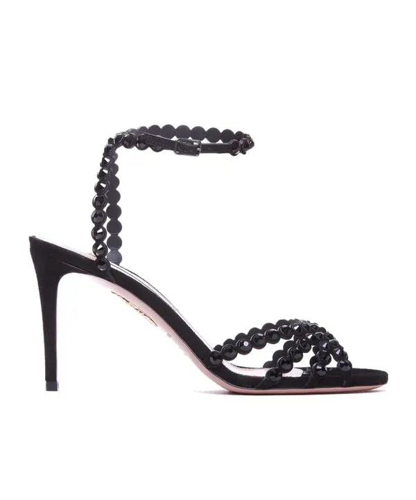 AQUAZZURA Tequila Embellished Open Toe Sandals - Black