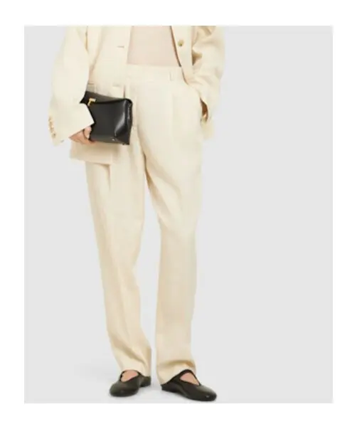 TOTEME Pleated Viscose Poly Straight Leg Trousers - Nude