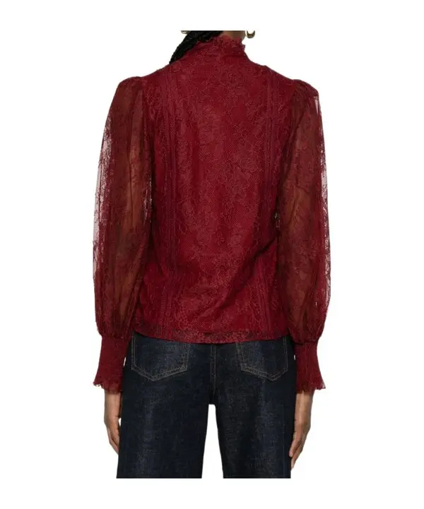 ALICEOLIVIA Lace Ruffle Trim Long Sleeve Shirt