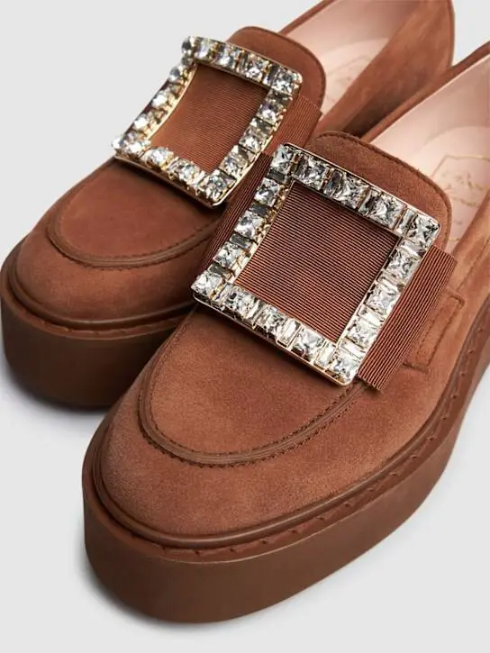 ROGER VIVIER 50mm Viv Rangers Strass Suede Loafers - Tan