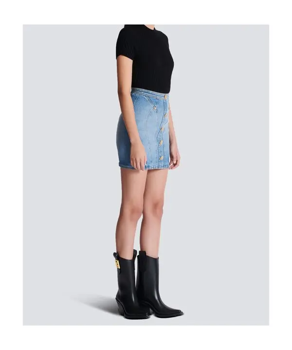 Balmain Buttoned High-waist Denim Skirt