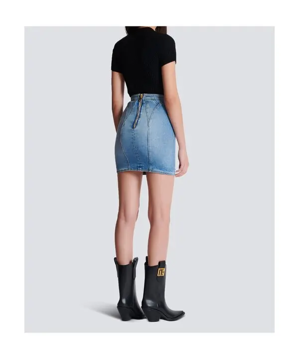 Balmain Buttoned High-waist Denim Skirt