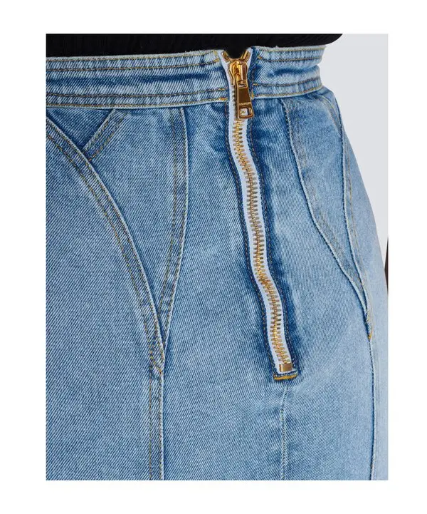 Balmain Buttoned High-waist Denim Skirt