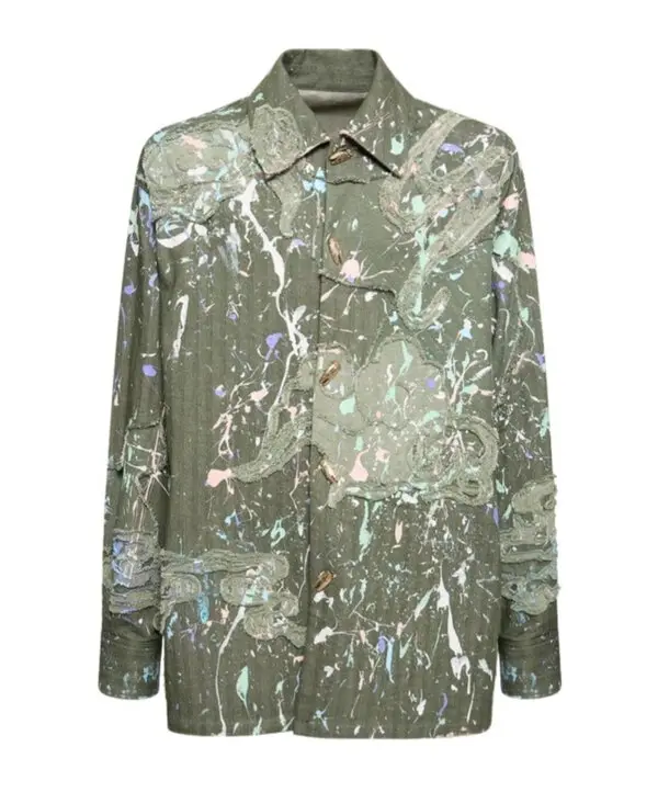 MITHRIDATE Graffiti Patchwork Cotton Denim Shirt - Gray