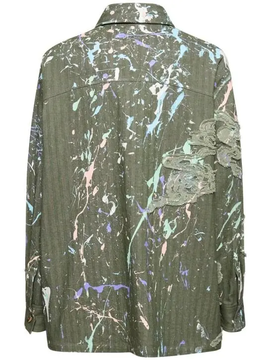 MITHRIDATE Graffiti Patchwork Cotton Denim Shirt