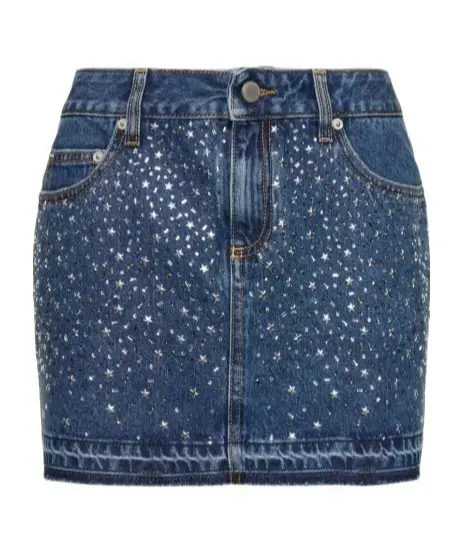 Alessandra Rich Embellished Denim Mini Skirt - Blue