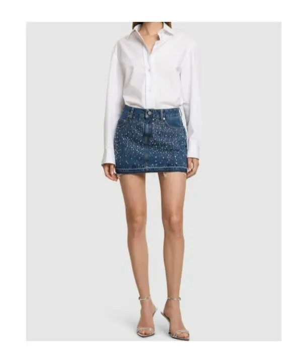 Alessandra Rich Embellished Denim Mini Skirt