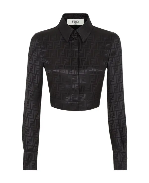 Fendi All-over Logo Jacquard Cropped Shirt - Black