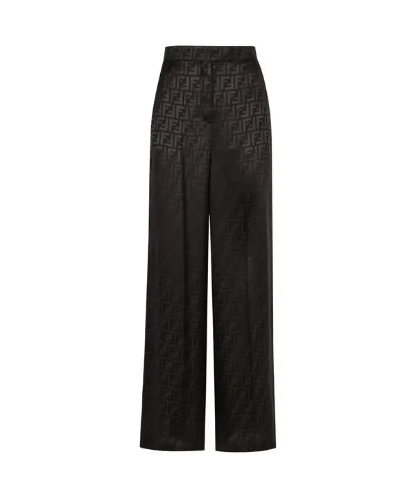 Fendi Ff Jacquard High-waist Straight-leg Trousers - Black
