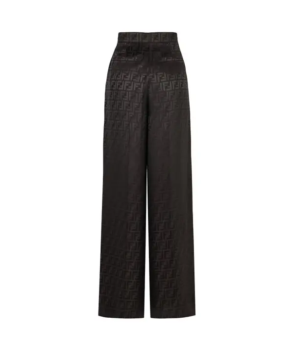 Fendi Ff Jacquard High-waist Straight-leg Trousers - Black