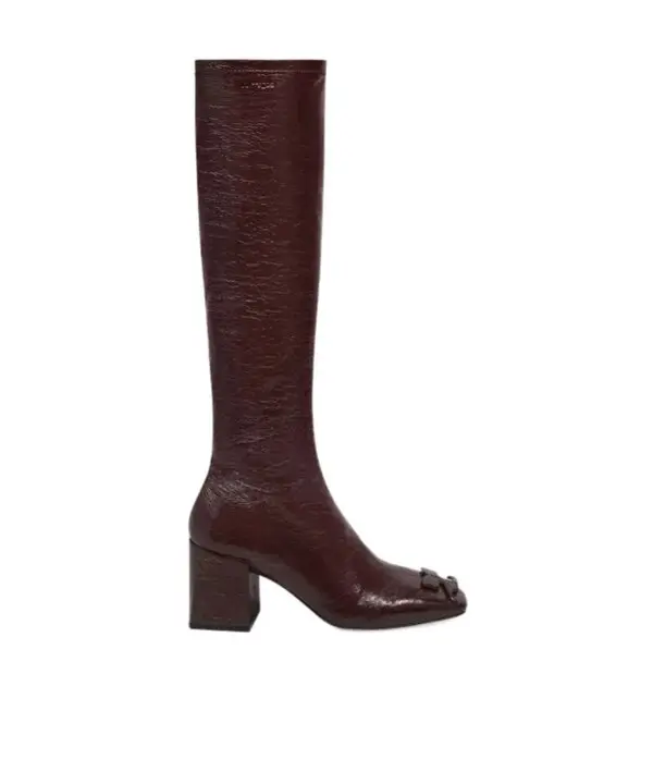 COURREGES Logo Detail Square Toe Block Heel Boots - Brown