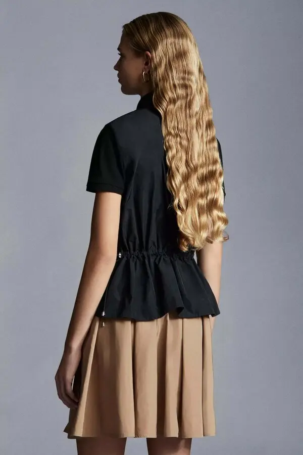Moncler Short-sleeved Polo Shirt With Sequined Details And Drawstring Waist