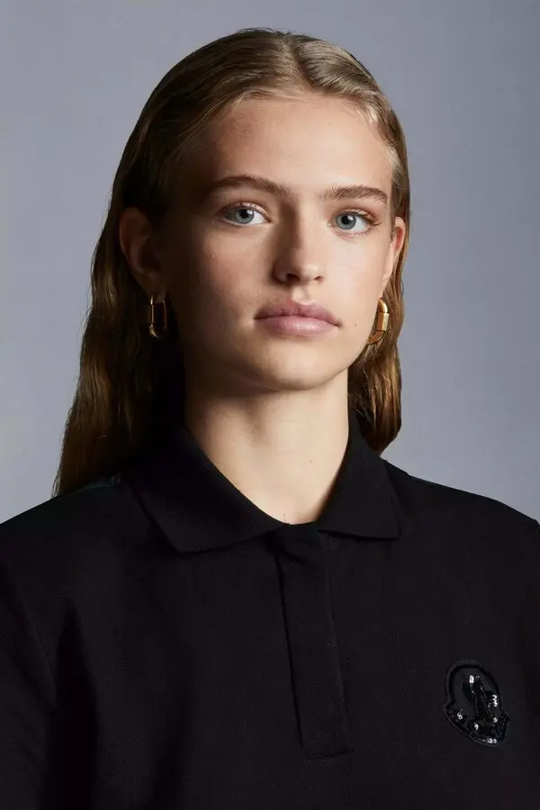Moncler Short-sleeved Polo Shirt With Sequined Details And Drawstring Waist