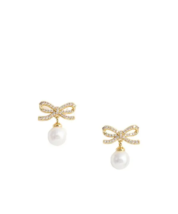 SELF-PORTRAIT Embellished Bow And Pearl Drop Earrings