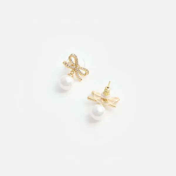 SELF-PORTRAIT Embellished Bow And Pearl Drop Earrings