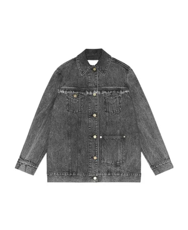 GANNI Buttoned Denim Jacket With Logo Buttons And Buckled Cuffs - Black