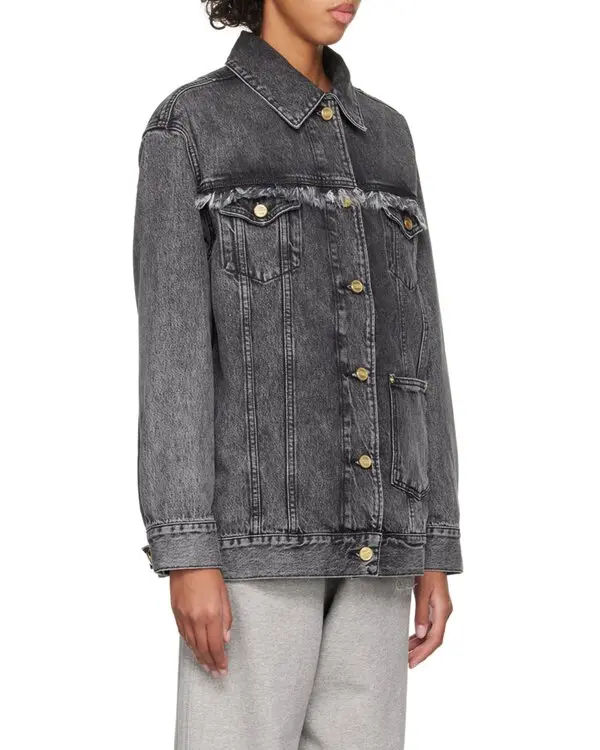 GANNI Buttoned Denim Jacket With Logo Buttons And Buckled Cuffs