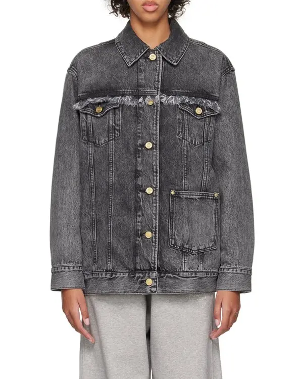 GANNI Buttoned Denim Jacket With Logo Buttons And Buckled Cuffs