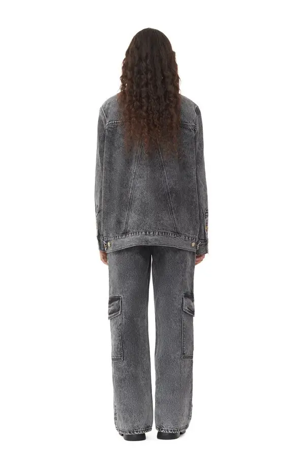 GANNI Buttoned Denim Jacket With Logo Buttons And Buckled Cuffs