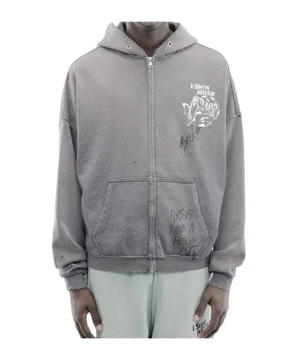 PALY HOLLYWOOD Distressed Zip-up Hoodie - Grey