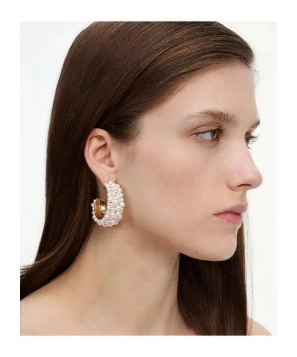 SELF-PORTRAIT Pearl Embellished Hoop Earrings