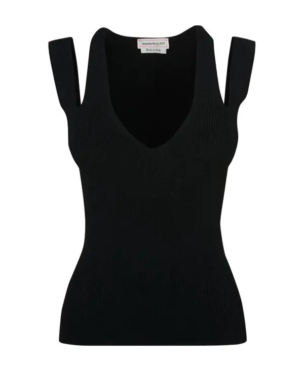 Alexander McQueen V-neck Cut-out Knit Top - Black