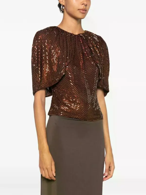 SELF-PORTRAIT Sequin-embellished Gathered Top