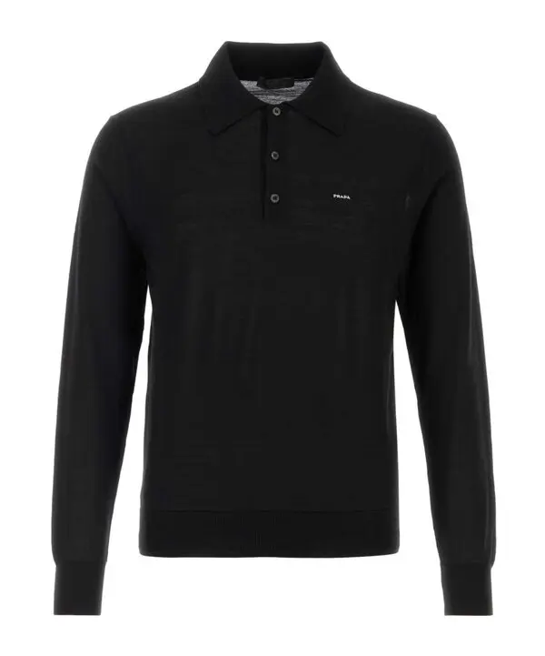 Prada Long-sleeved Knitted Polo Sweater - Black