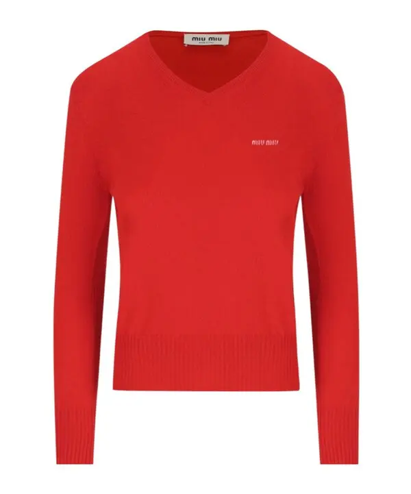 Miu Miu Embroidered Logo V-neck Jumper