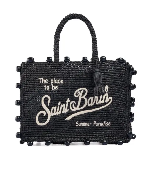MC2 SAINT BARTH Raffia Handbag With Beaded Embellishments - Black