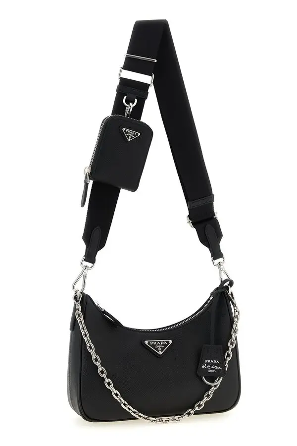 Prada Re-edition 2005 Saffiano Leather Shoulder Bag - Black