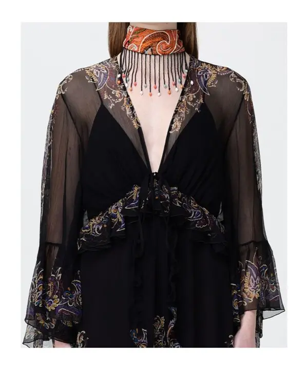 Etro Paisley Pattern Beaded Fringe Neckerchief