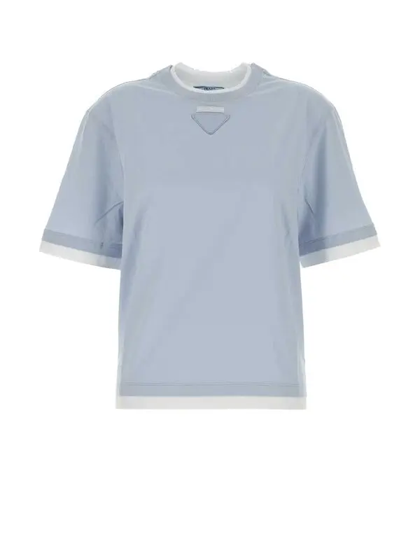 Prada Cotton Jersey T-shirt With Emblematic Triangle Logo - Blue