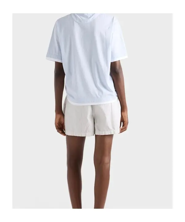 Prada Cotton Jersey T-shirt With Emblematic Triangle Logo - Blue