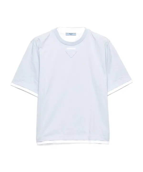Prada Cotton Jersey T-shirt With Emblematic Triangle Logo - Interstellar Blue