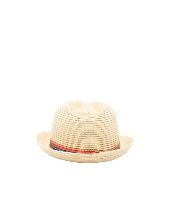 Paul Smith Straw Fedora Hat With Striped Band