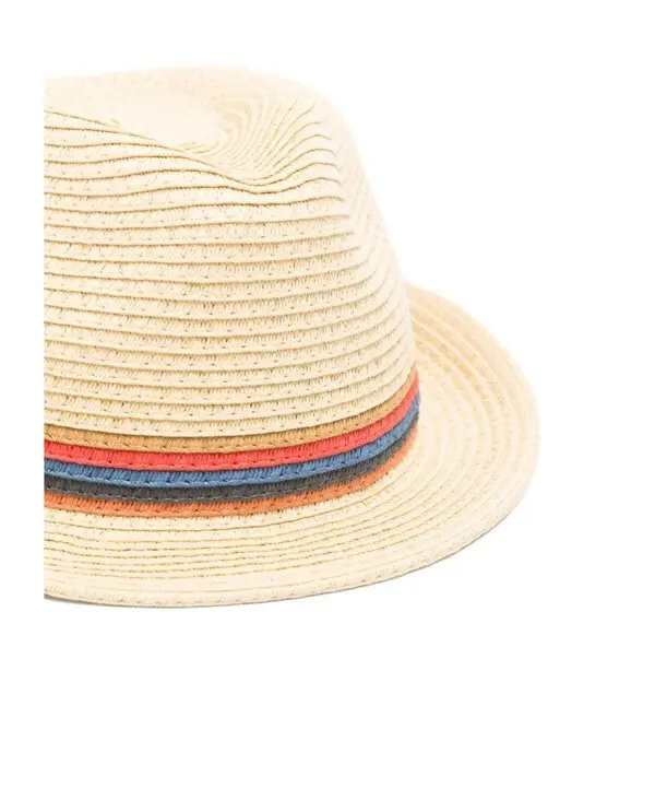 Paul Smith Straw Fedora Hat With Striped Band