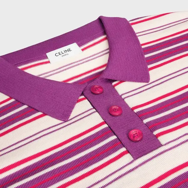 Celine Striped Cotton Polo Sweater - White/purple