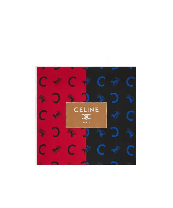 Celine Silk Twill Scarf With Pattern Design - Red/navy Blue/camel
